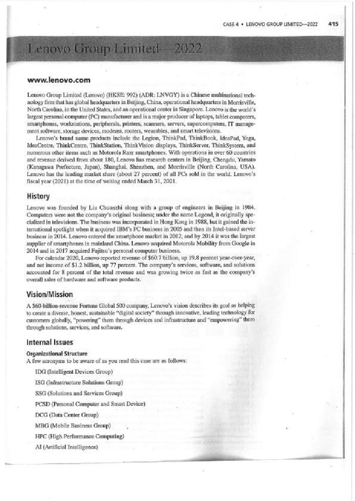 Case Study Analysis: Lenovo Group Ltd. (2021) - Studocu