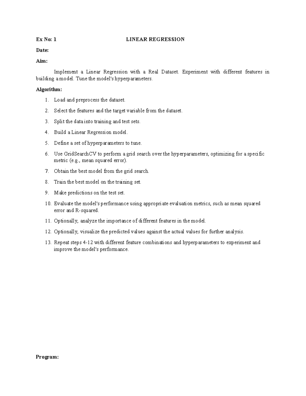 CP4252 - Lab Manual: Implementing Machine Learning Algorithms - Studocu
