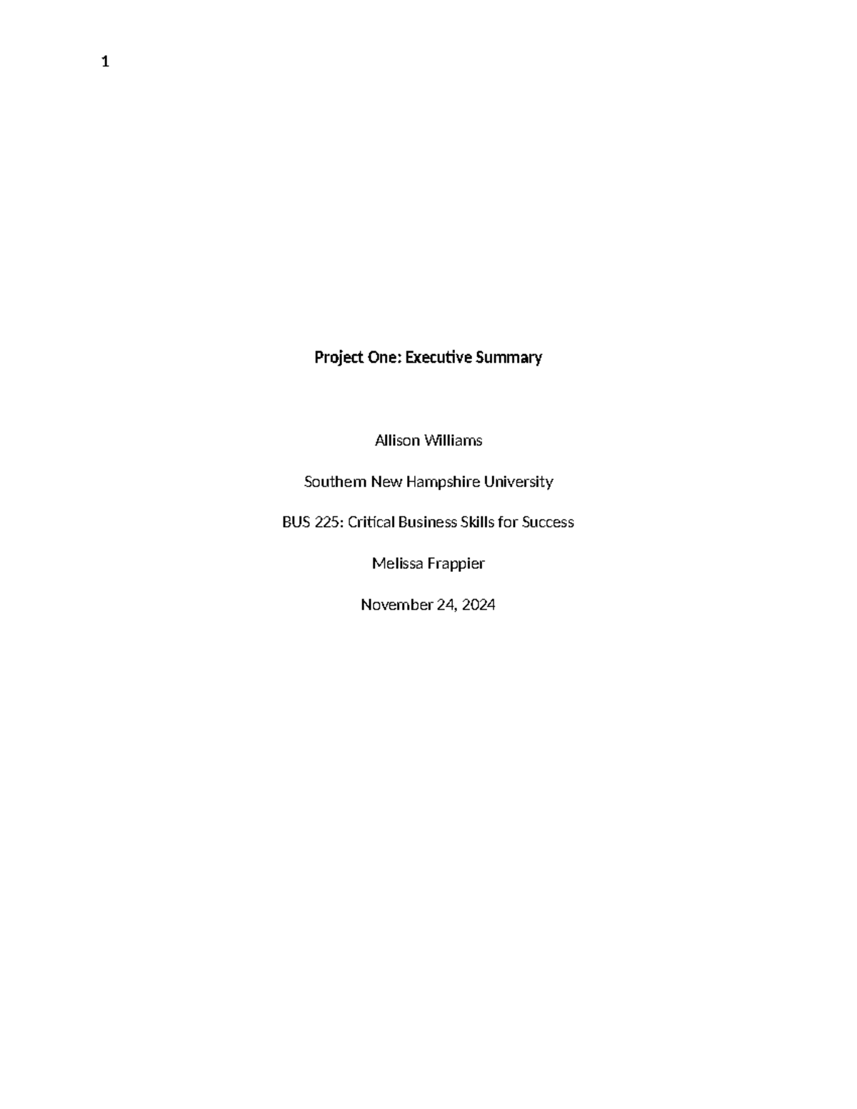 Project One assignment - Project One: Executive Summary Allison ...