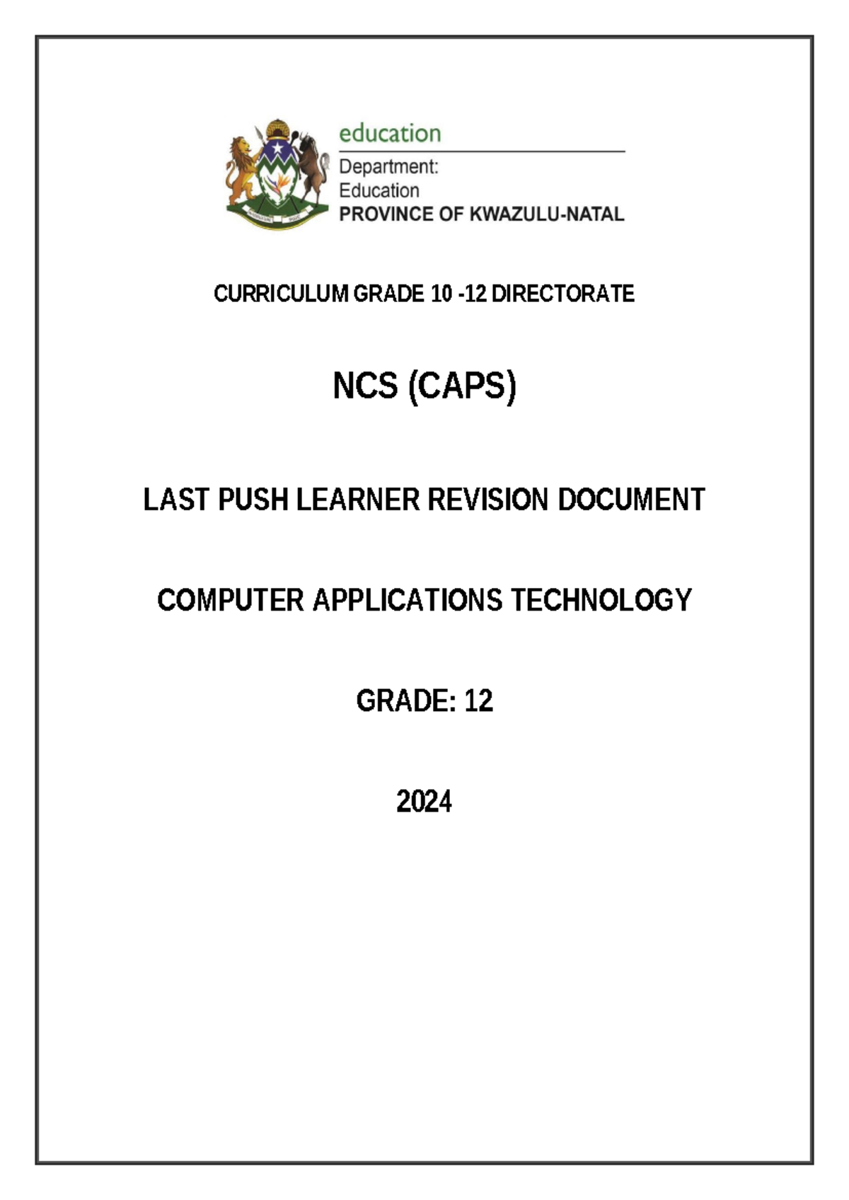 2024 CAT Grade 12 Last Push Revision Resource - Studocu