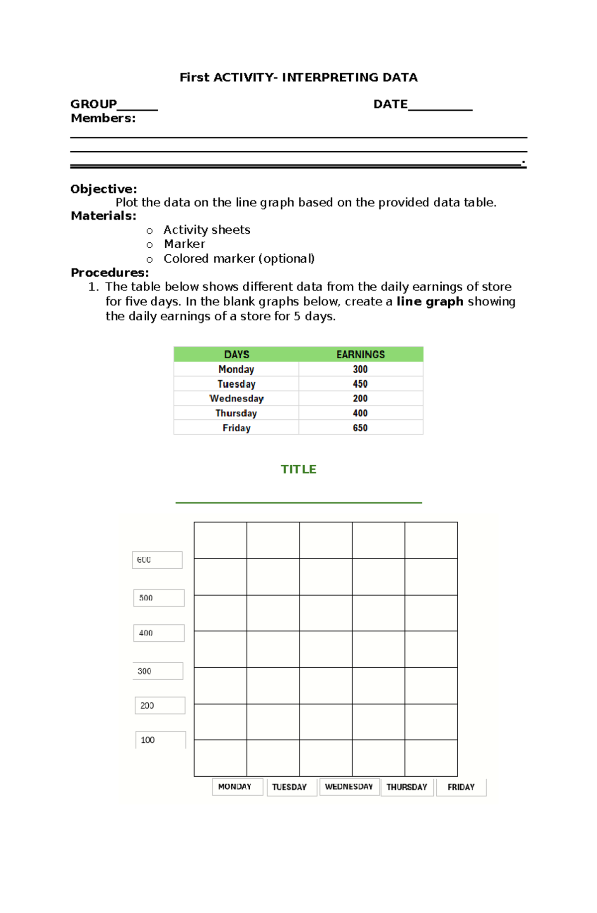 Activity Sheets for Grade 7: Line Graph Interpretation - 3rd Quarter ...