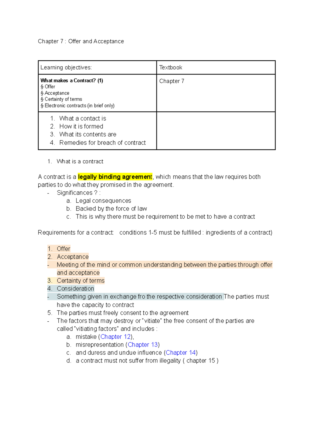 Chapter 7: Offer and Acceptance - Key Concepts and Cases (BLaw) - Studocu