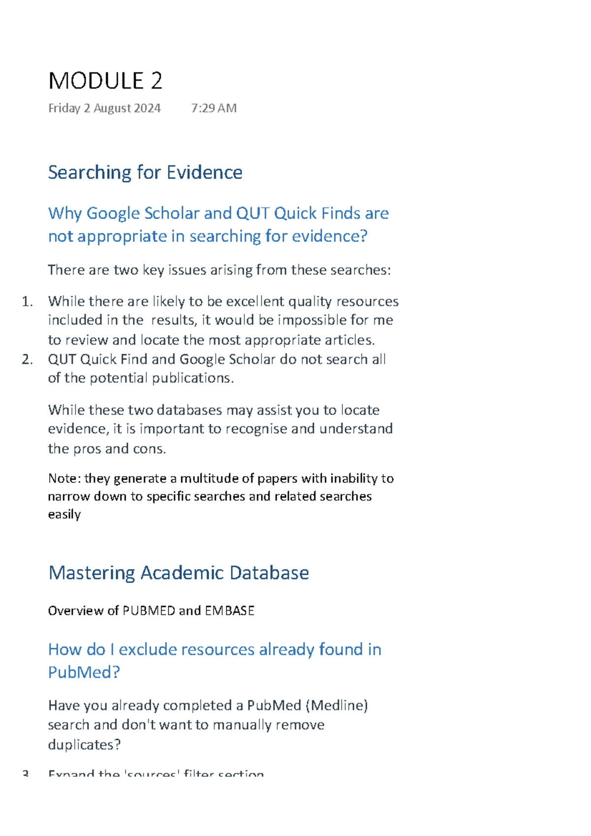 Module 2 - Evidence Searching in Research Databases and Designs - Studocu