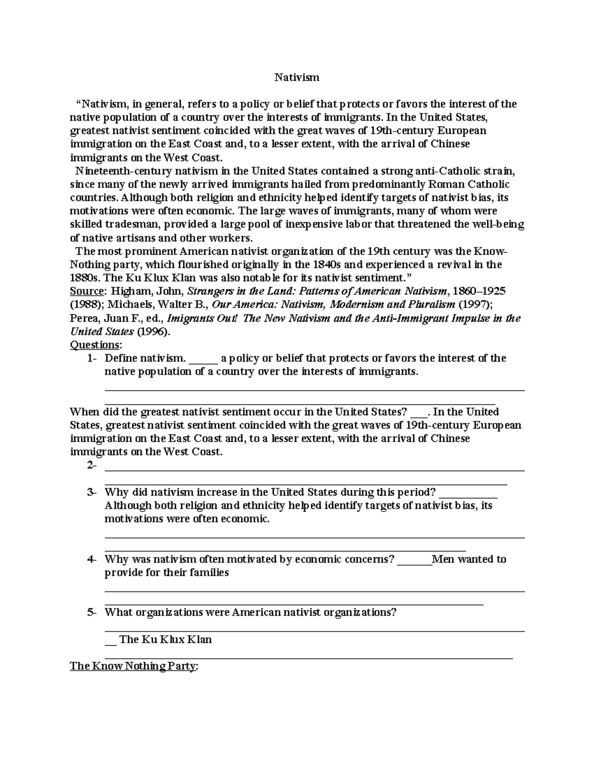 Nativism - Nativism “Nativism, in general, refers to a policy or belief ...