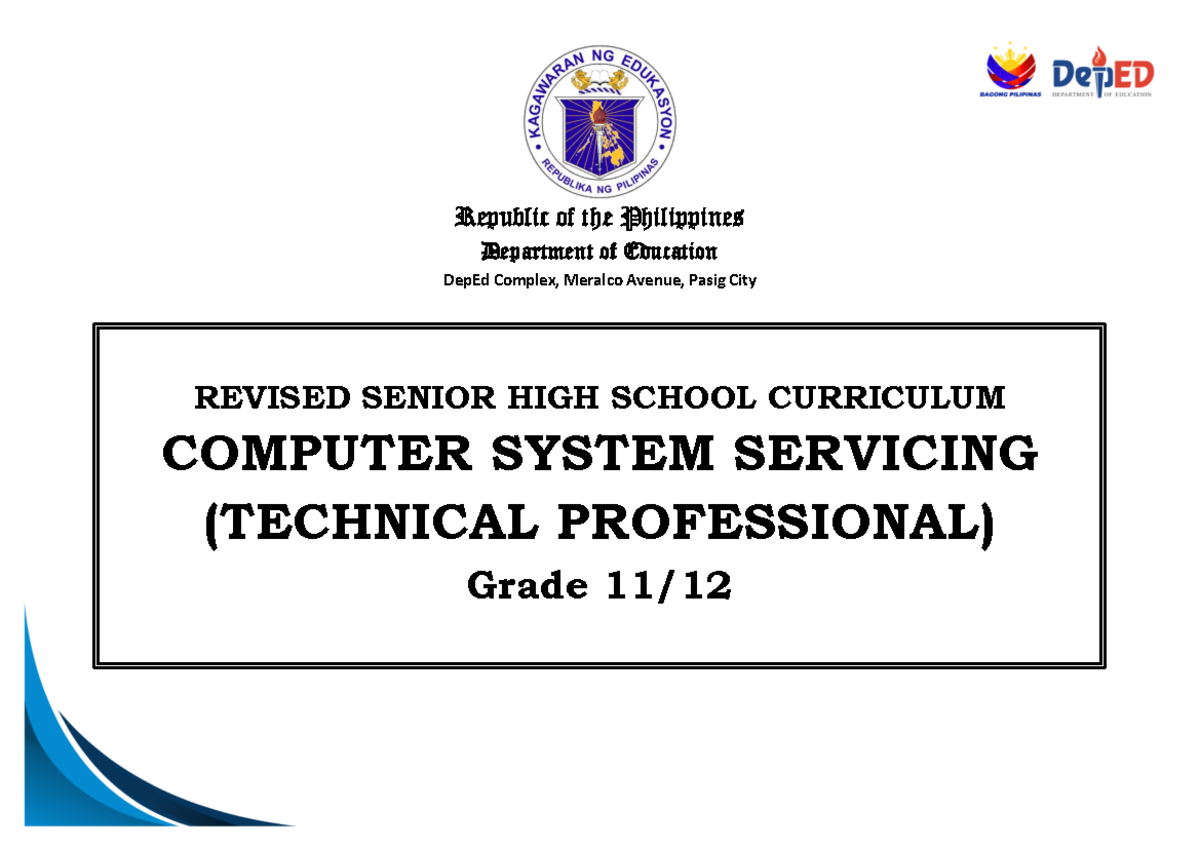 ICT Computer System Servicing (TECHPROF) Course Overview and Standards ...