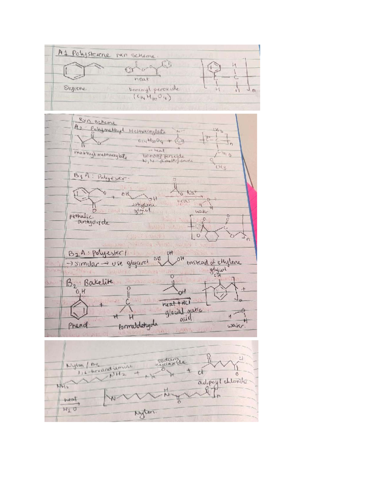 EXP 1 LAB Notes - A1 Polystyrene & A2 PMMA Reaction Schemes - Studocu