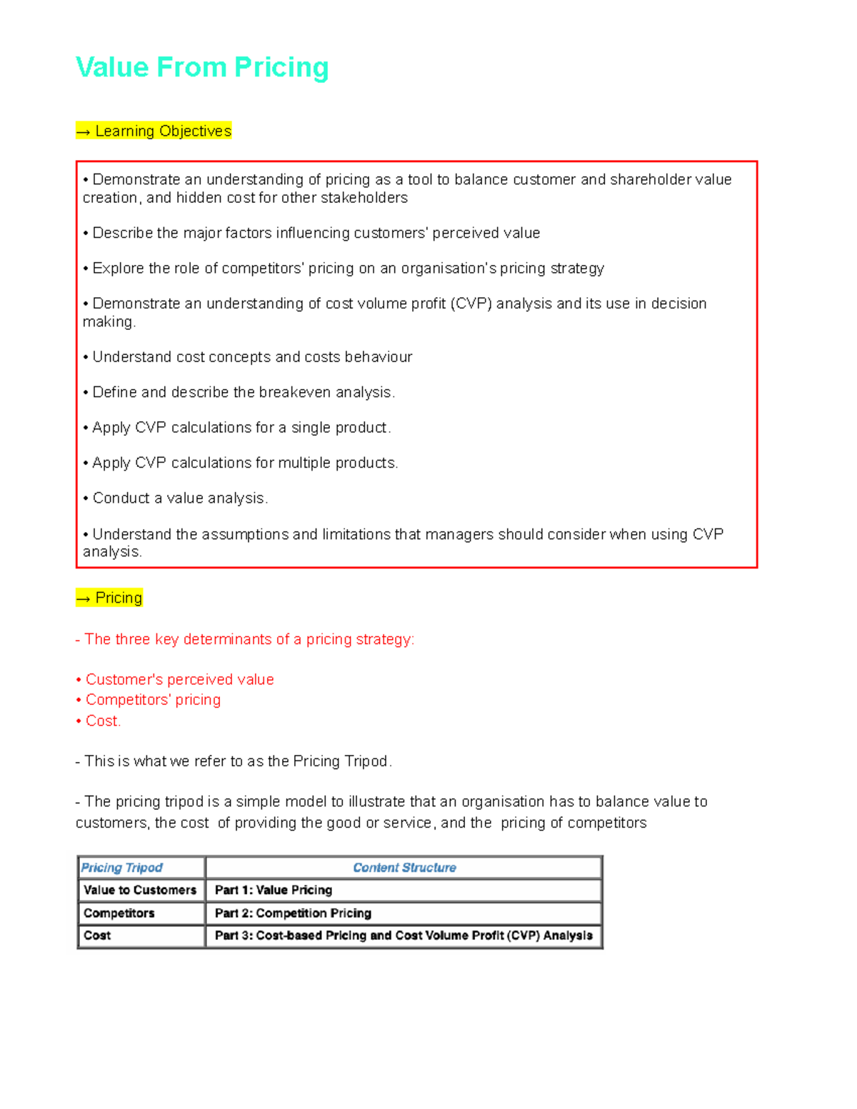 COMM1180 - Lecture 3: Value From Pricing & CVP Analysis Insights - Studocu