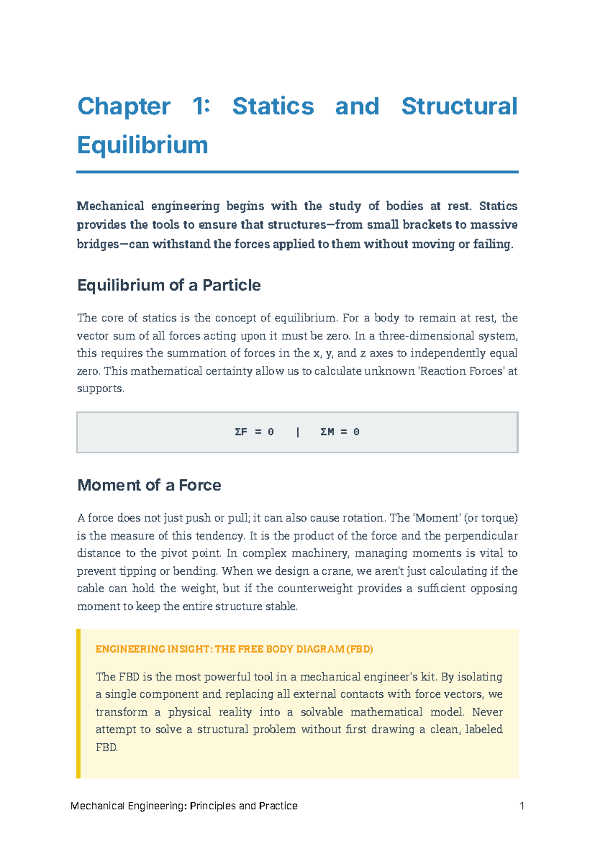 Chapter 1: Statics and Structural Equilibrium - ME 101 Notes - Studocu