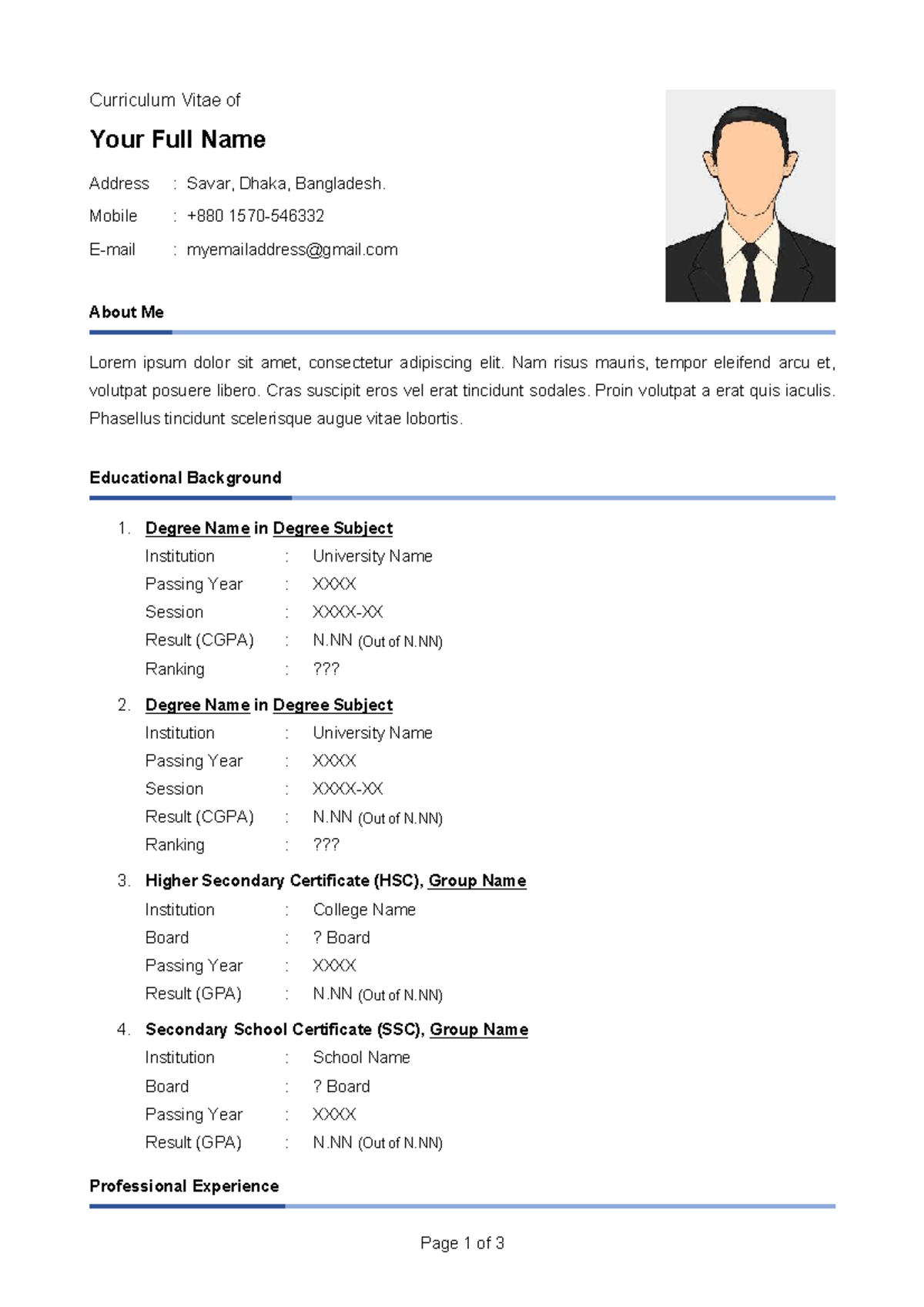CV Sample - Professional Curriculum Vitae Template - Studocu