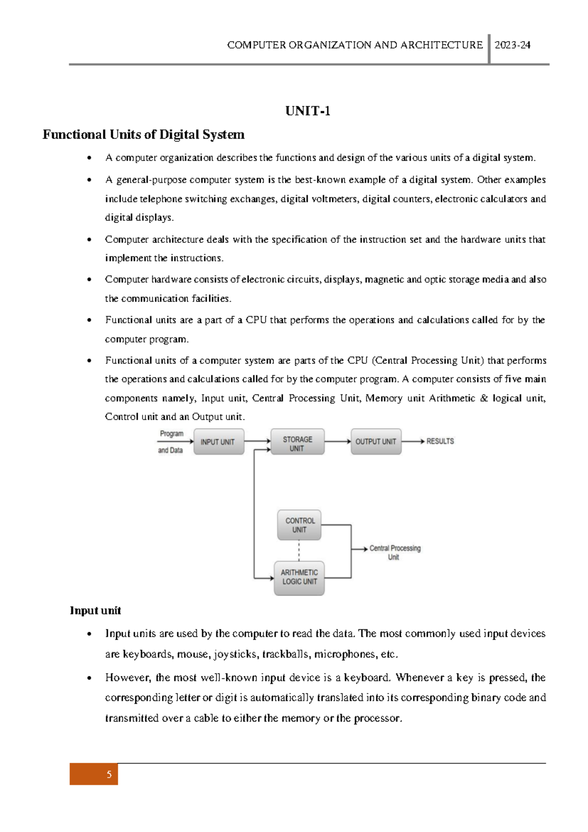 (RB) COA Notes UNIT-1 - UNIT- 1 Functional Units of Digital System • A ...