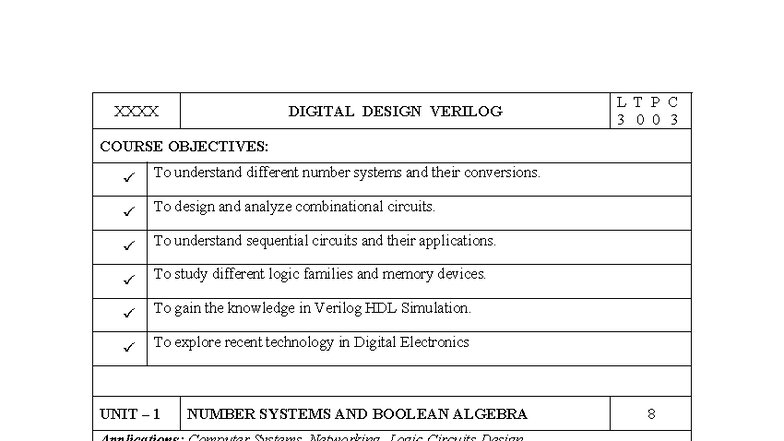 DSD 3-0-0-3 Syllabus: Digital Design with Verilog Overview - Studocu
