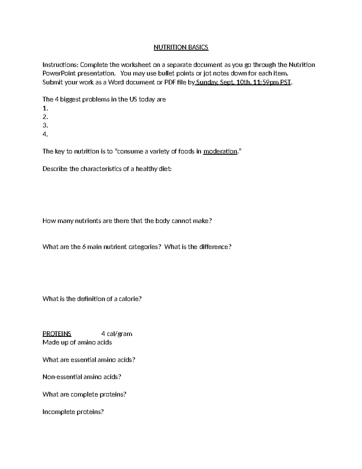 Nutrition Worksheet - HW: Key Concepts & Nutrient Categories - Studocu