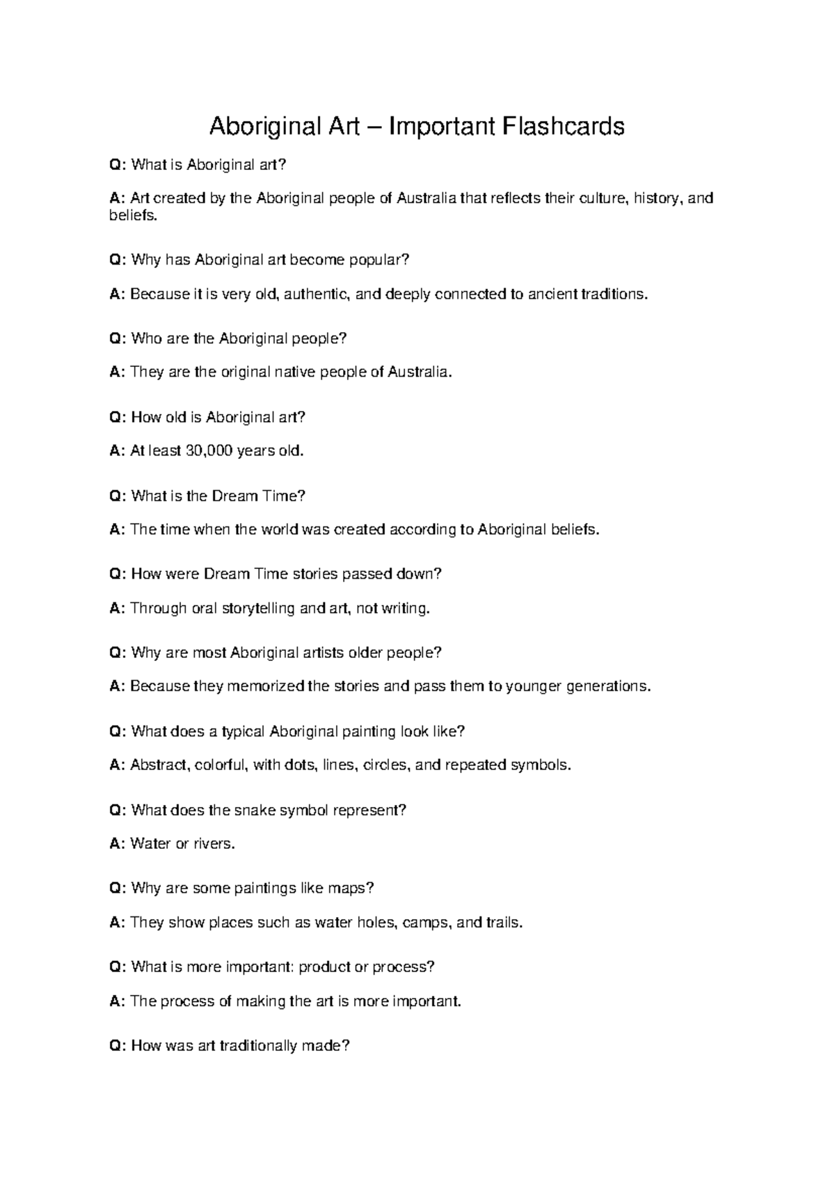 Aboriginal Art Flashcards: Key Concepts & Cultural Insights - Studocu