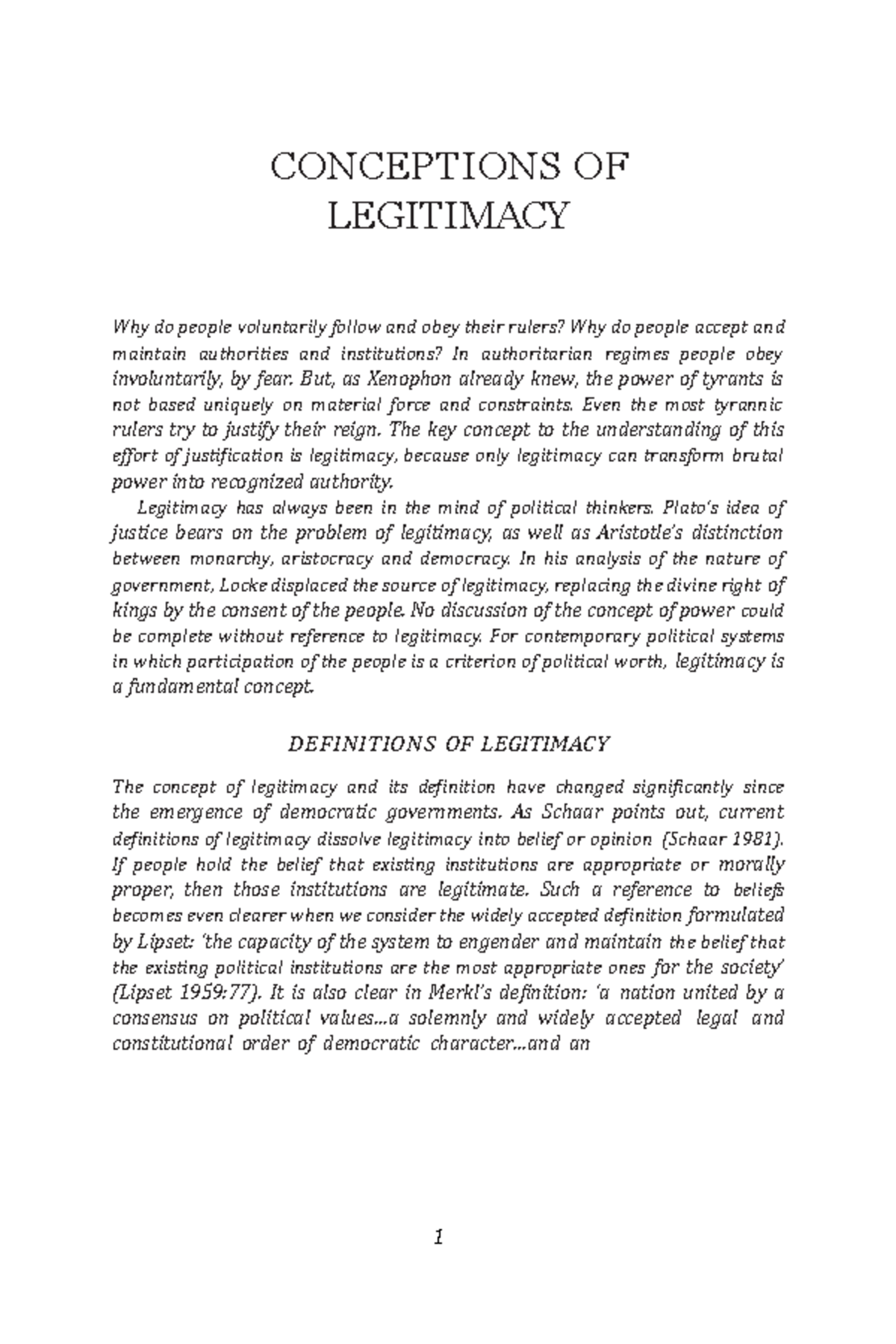 Conceptions OF Legitimacy - CONCEPTIONS OF LEGITIMACY Why do people ...