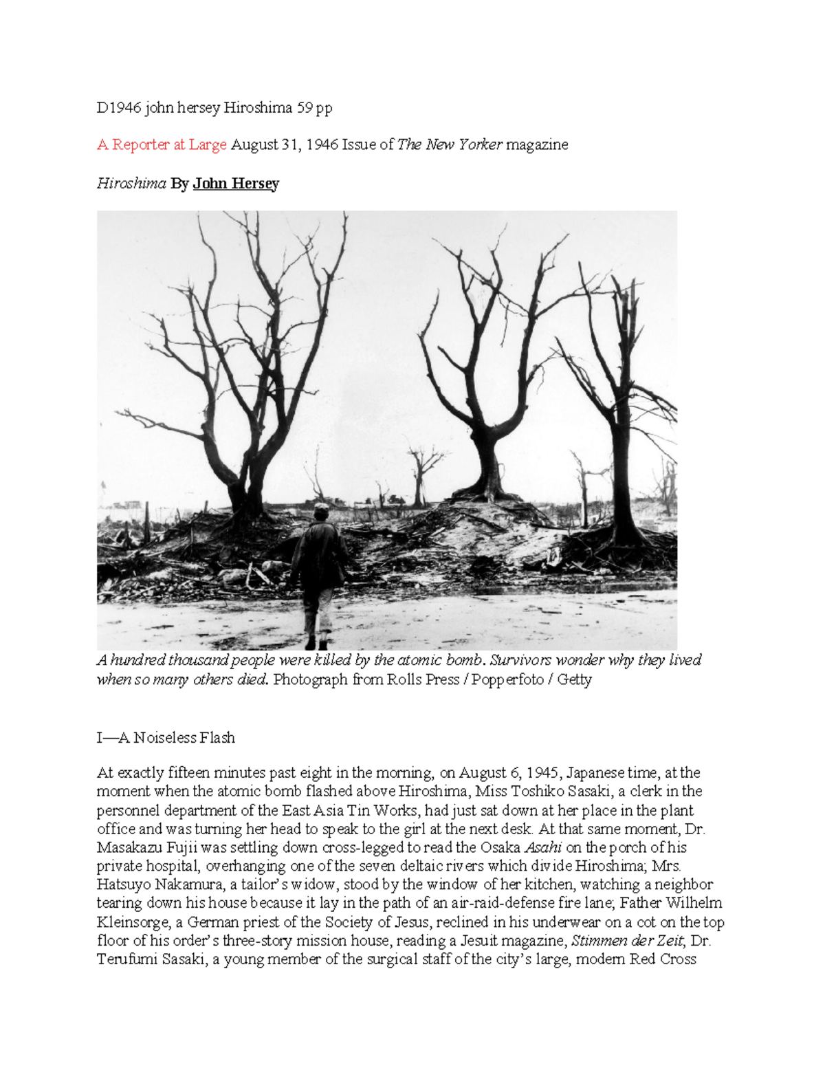 Hiroshima: John Hersey's 1946 Report on the Atomic Bomb's Aftermath ...
