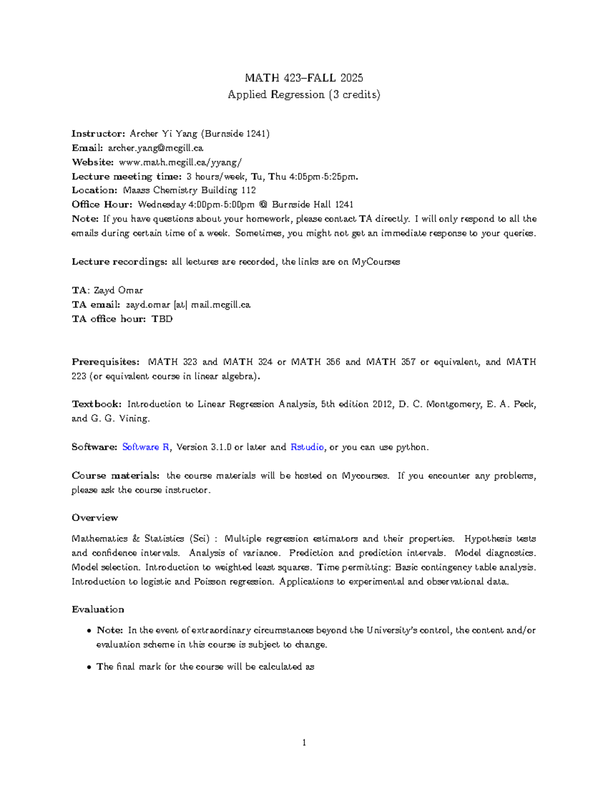 Syllabus for MATH 2025 Applied Regression - Fall 2025 - Studocu