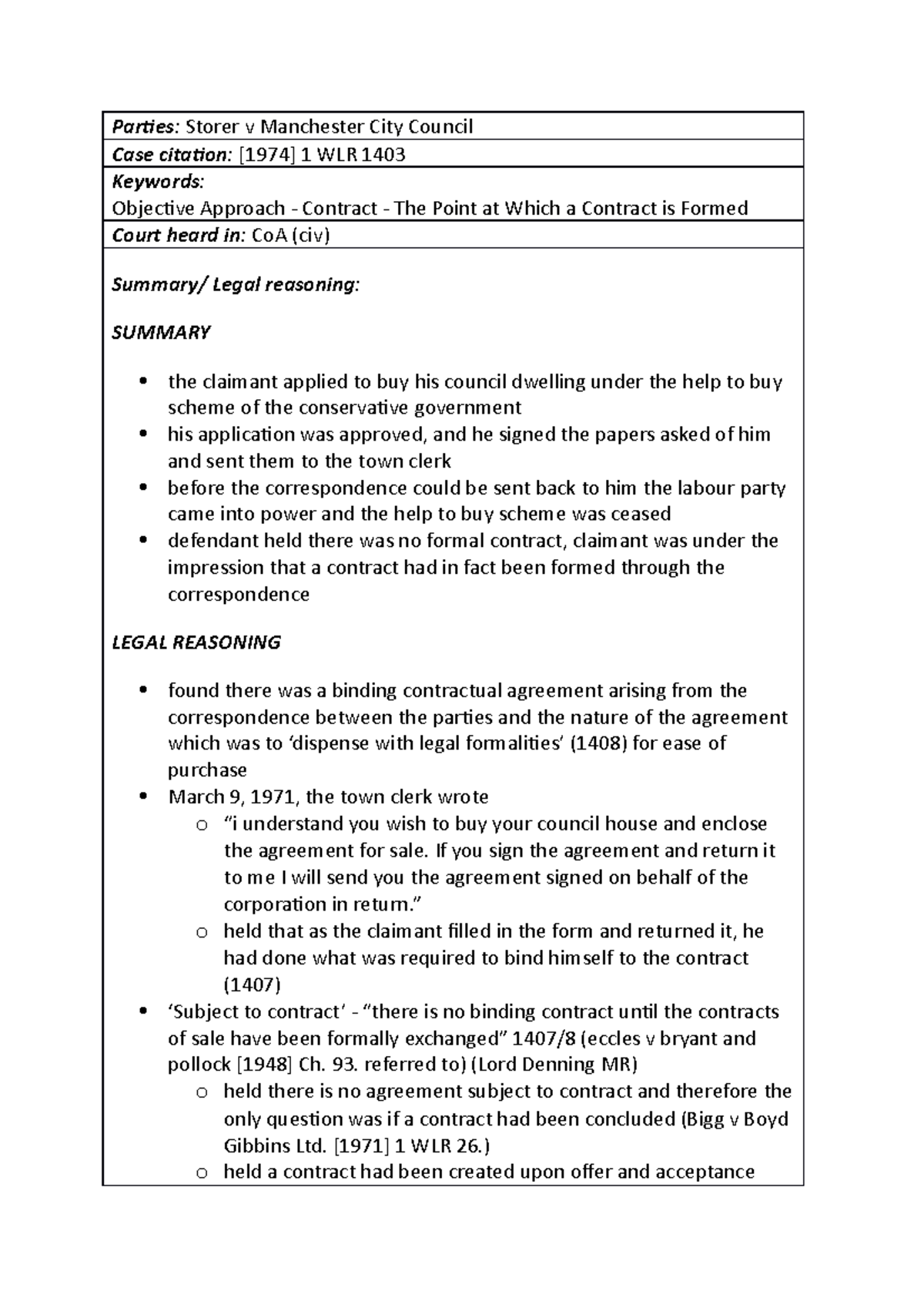 Storer v Manchester City Council - If you sign the agreement and return ...