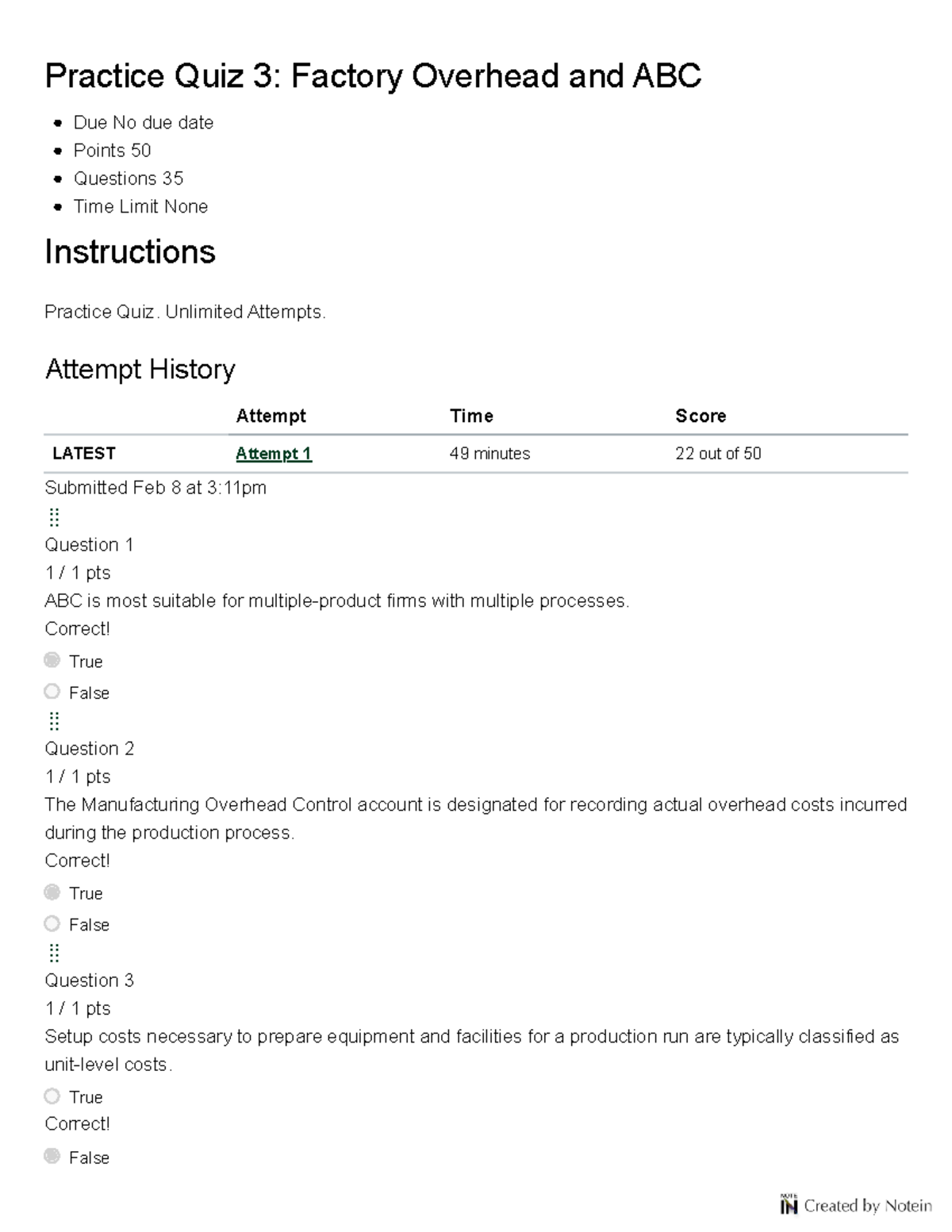 Practice Quiz 3: Factory Overhead & ABC [1242 Acycst 1 K34] - Studocu