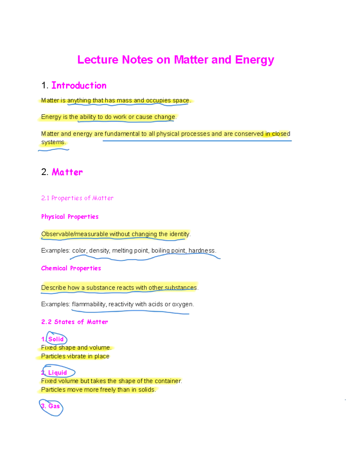 Chemistry 101: Lecture Notes on Matter and Energy Concepts - Studocu
