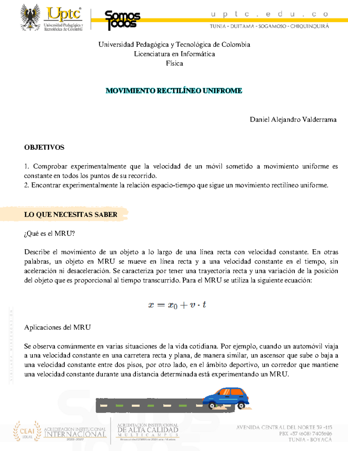 Guía 3. Movimiento Rectilíneo Uniforme - LO QUE NECESITAS SABER ¿Qué es ...