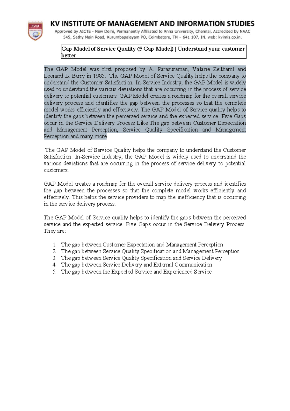 Service Quality Management: Understanding the GAP Model (5 Gap Model ...