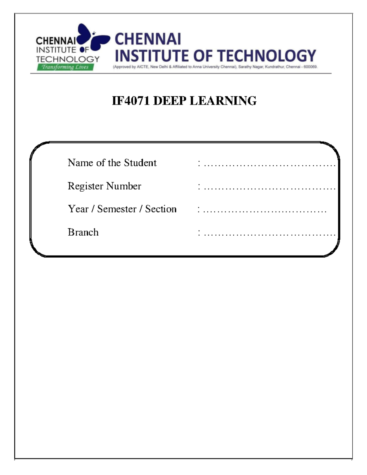 IF4071 Deep Learning: Practical Lab Report and Program Inferences - Studocu