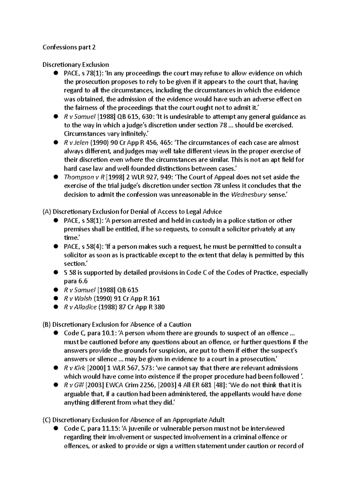 Confessions part 2 - Law of Evidence - Confessions part 2 Discretionary ...