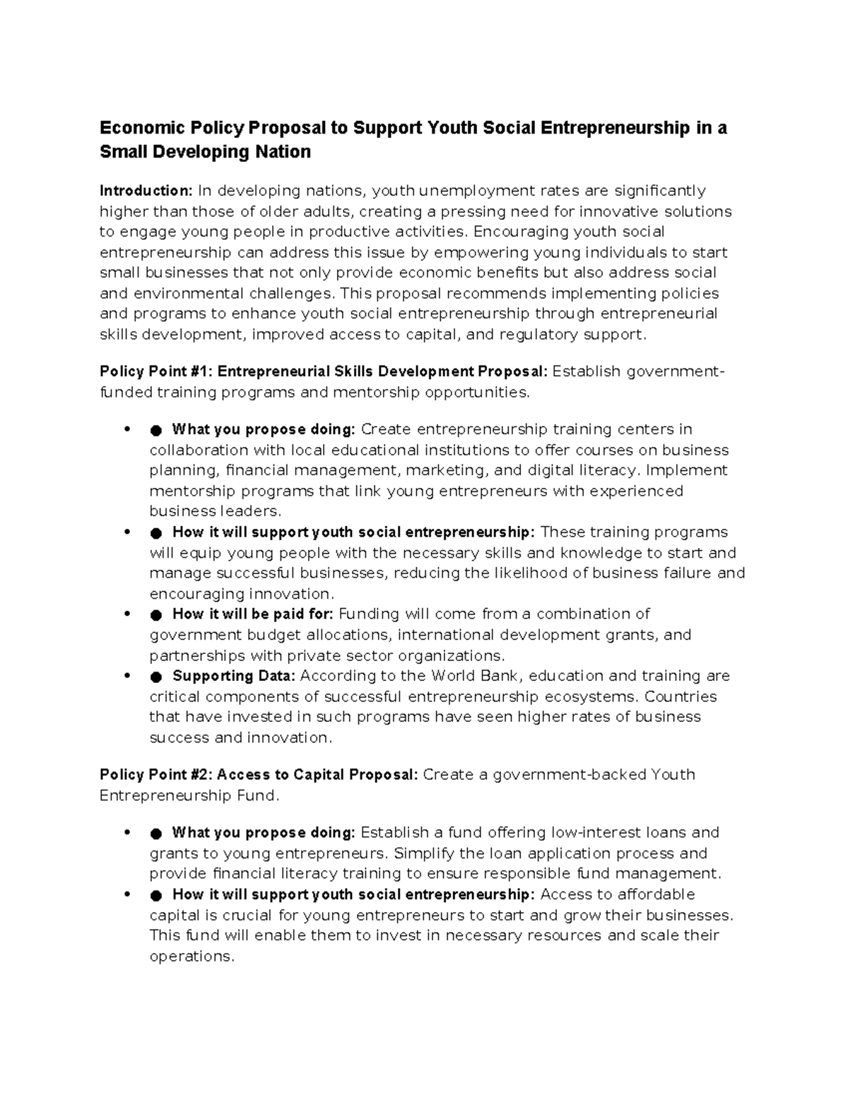 Economic Policy Proposal for Youth Social Entrepreneurship in ...