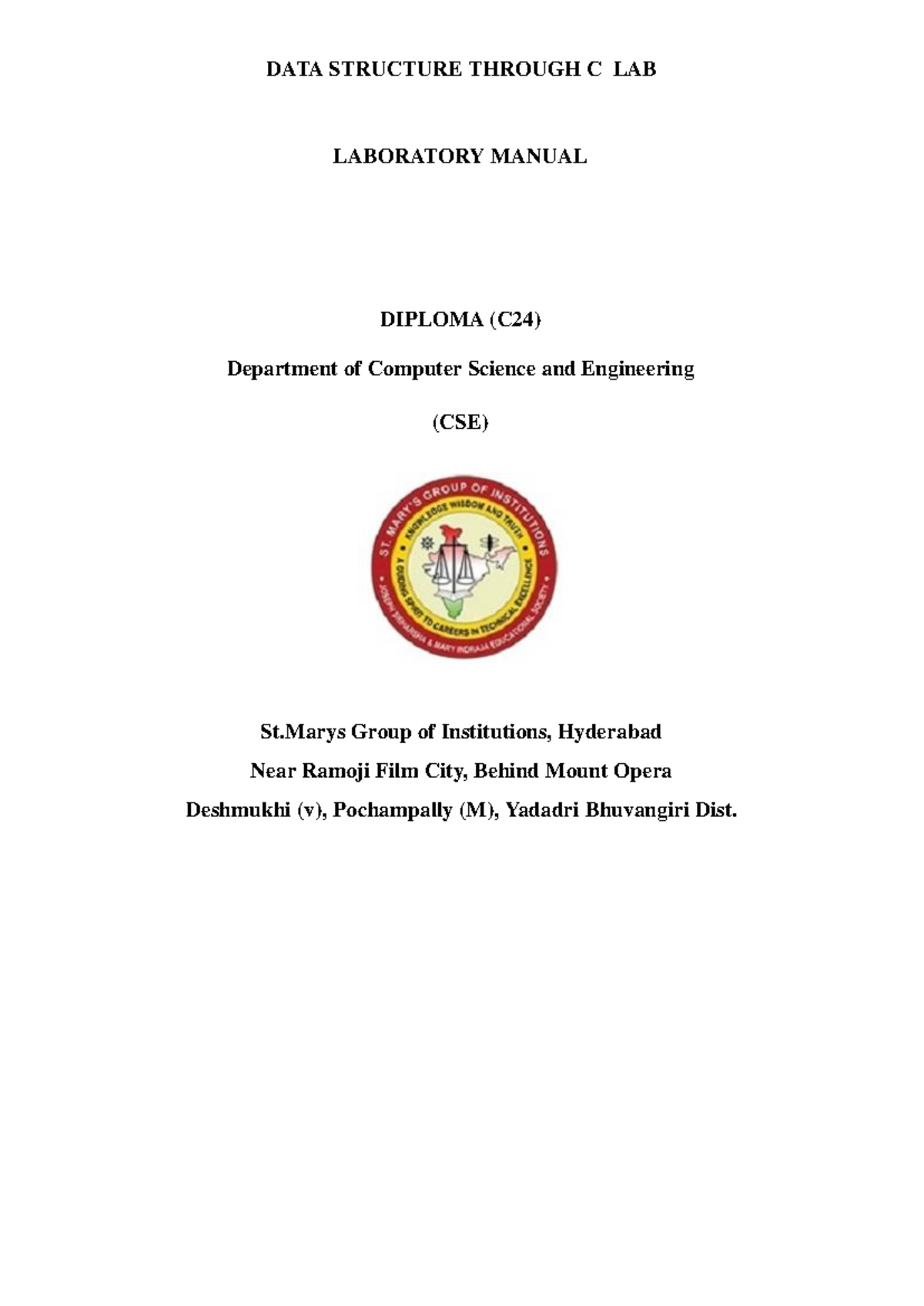 Data Structures Lab Manual (C24) - Diploma Exercises and Programs - Studocu