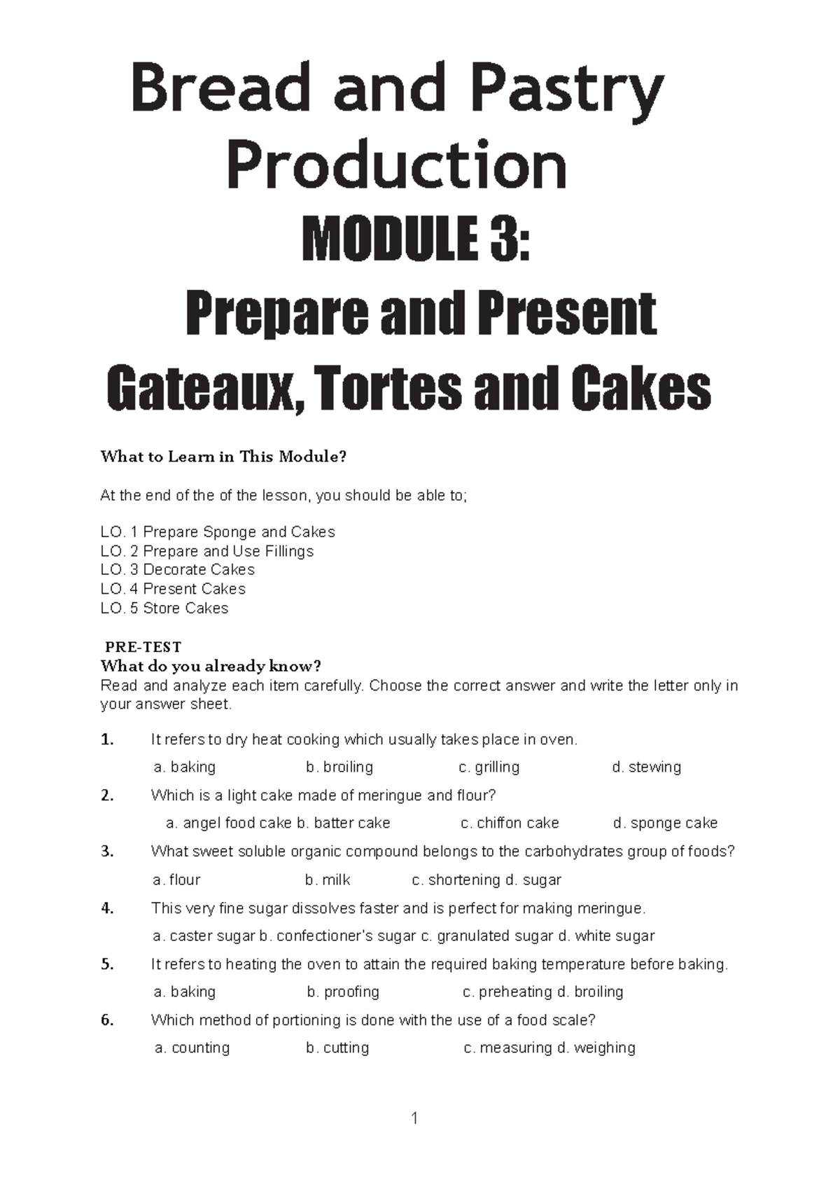 Bread and Pastry Production: Module 3 - Cakes and Presentations - Studocu