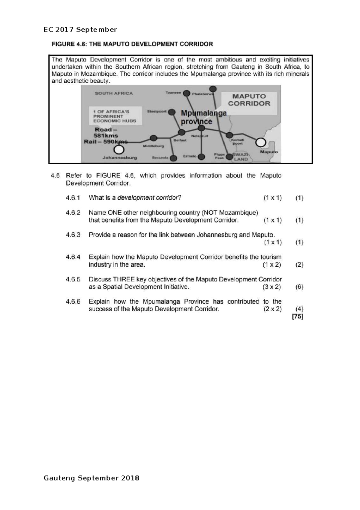 Geography November P2 Economic Geography PWV, Gold, Dube, Maputo - EC ...