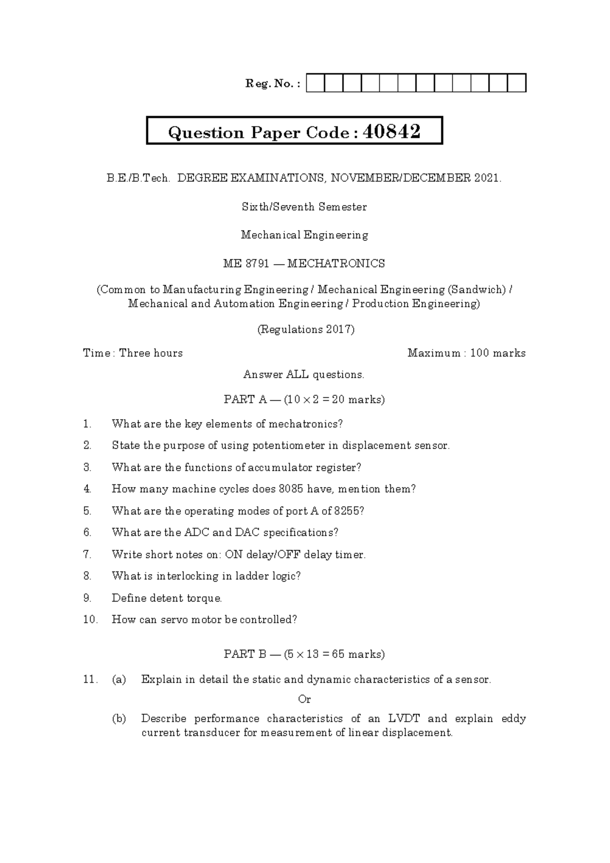 QP - N21 - Anna university question paper - Reg. No. : B.E./B. DEGREE ...