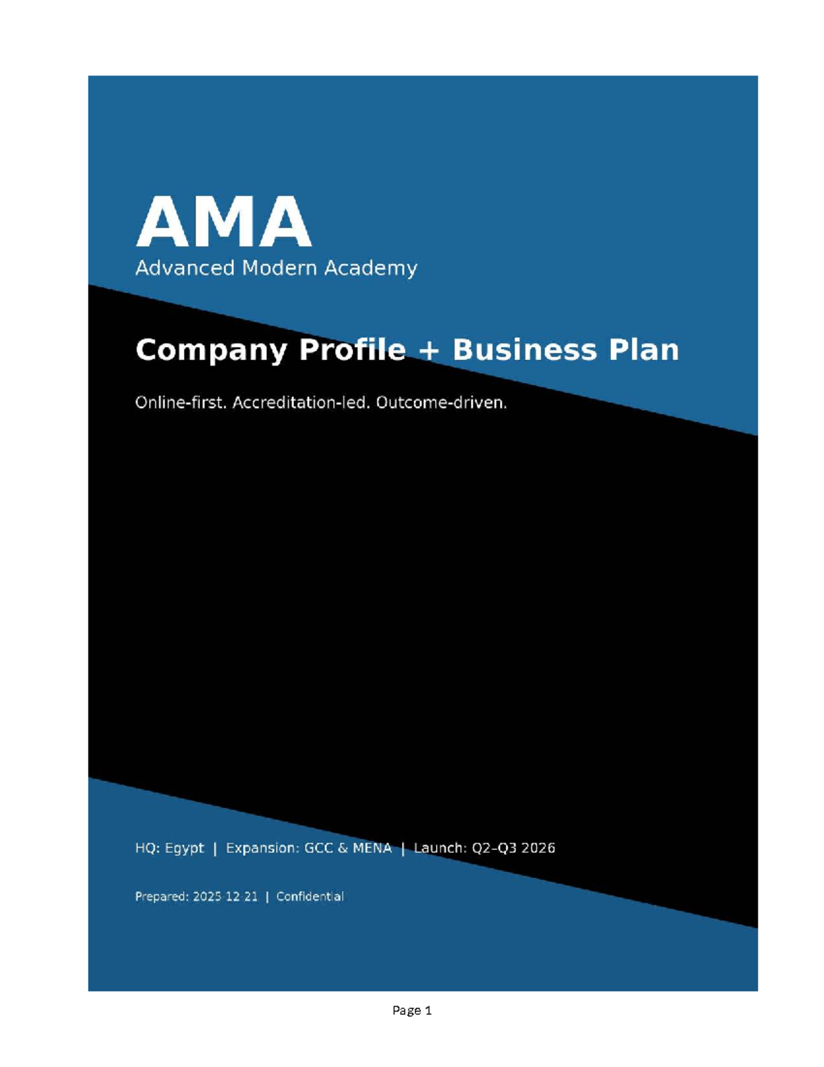 AMA Business Plan: Company Profile & Strategic Overview - Studocu