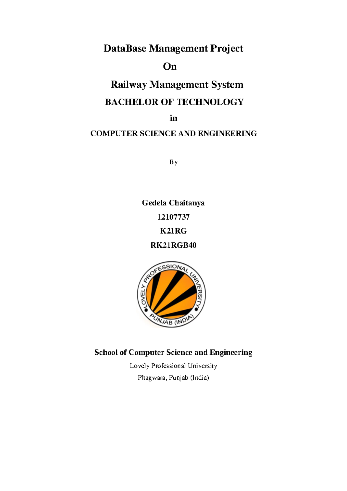 Chaitu dbms - DataBase Management Project On Railway Management System ...