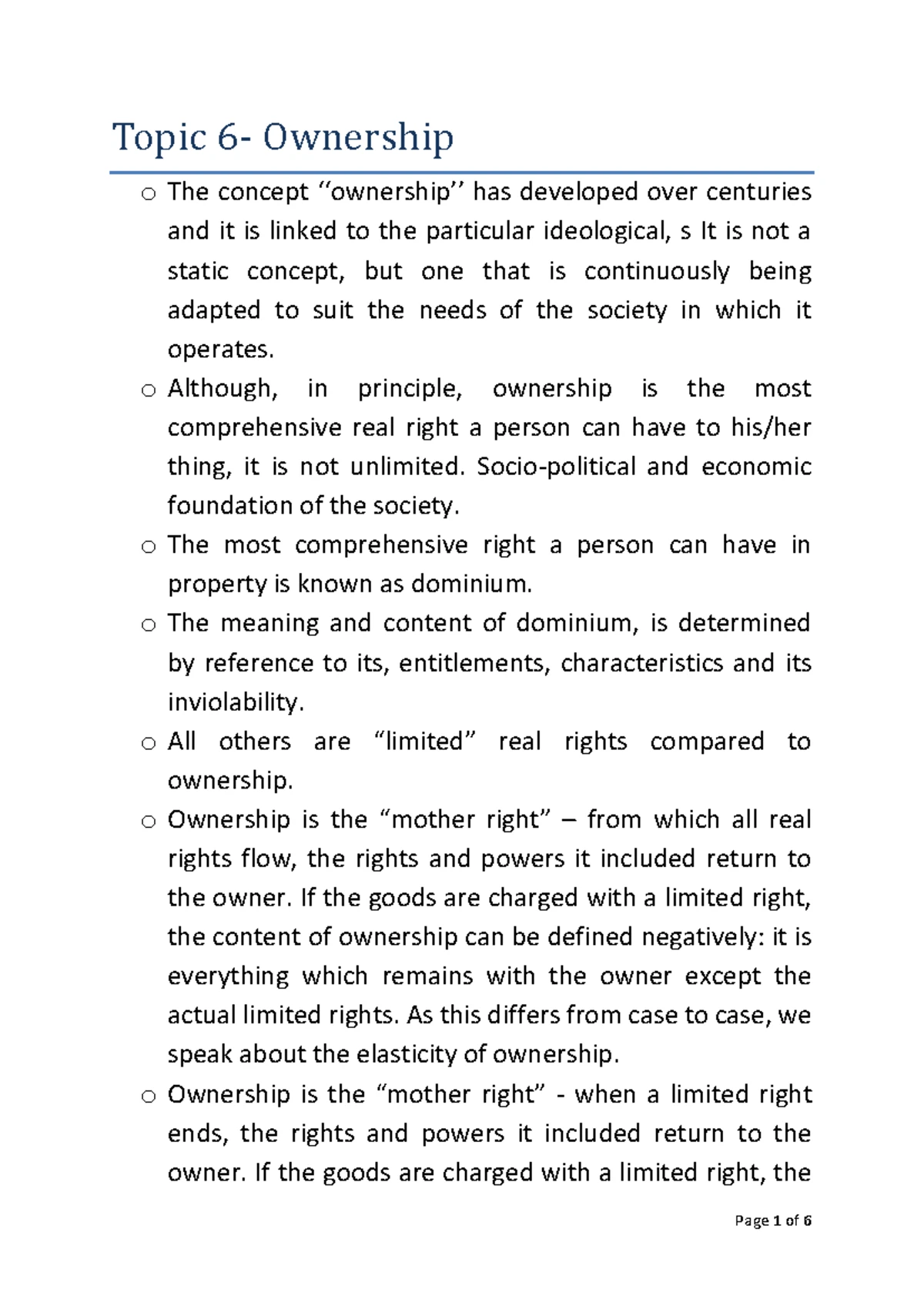 Limitation of Ownership & Property Rights - Topic 7 Analysis - Studocu