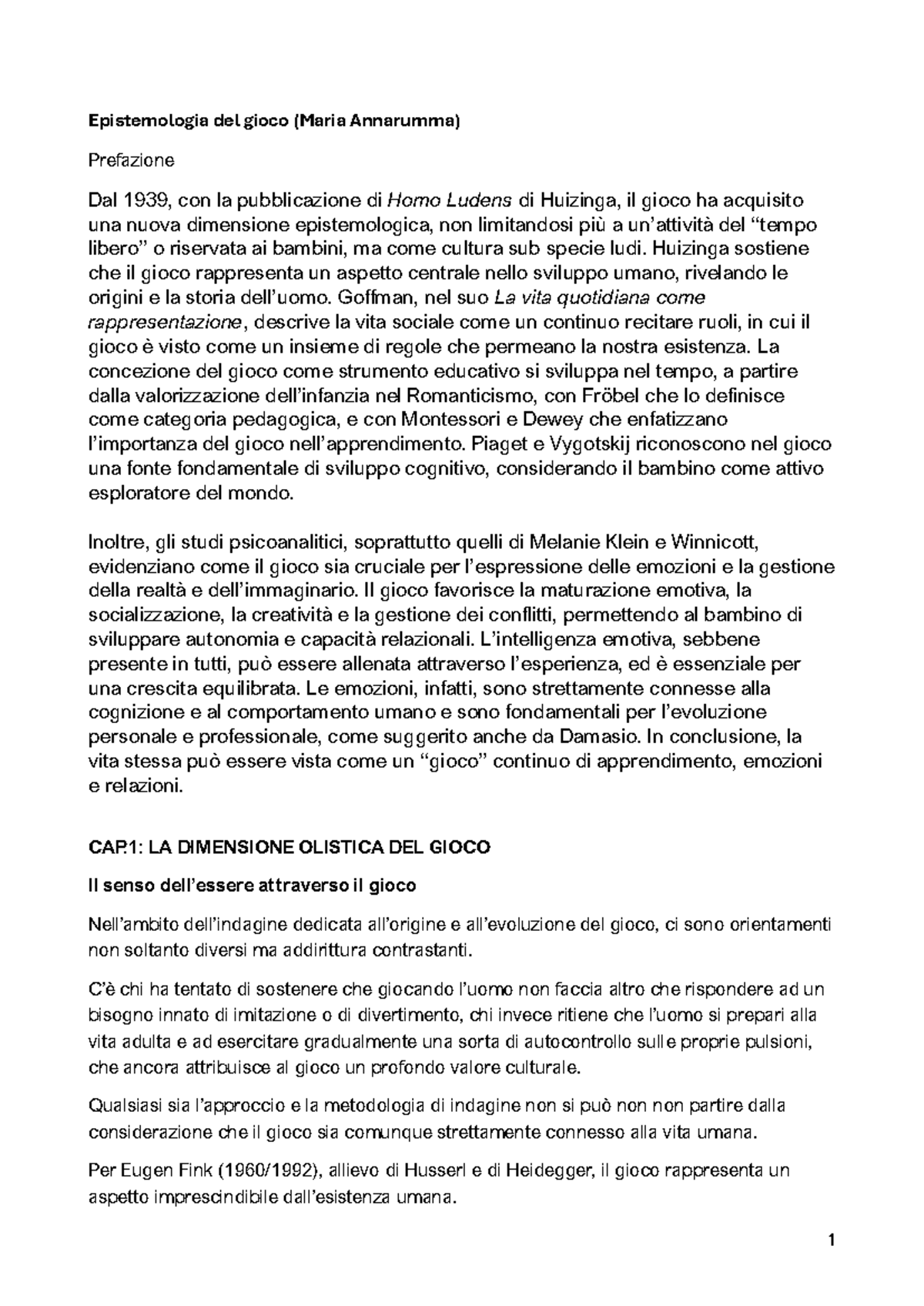 Epistemologia del Gioco: Riflessioni e Teorie Educative - Studocu