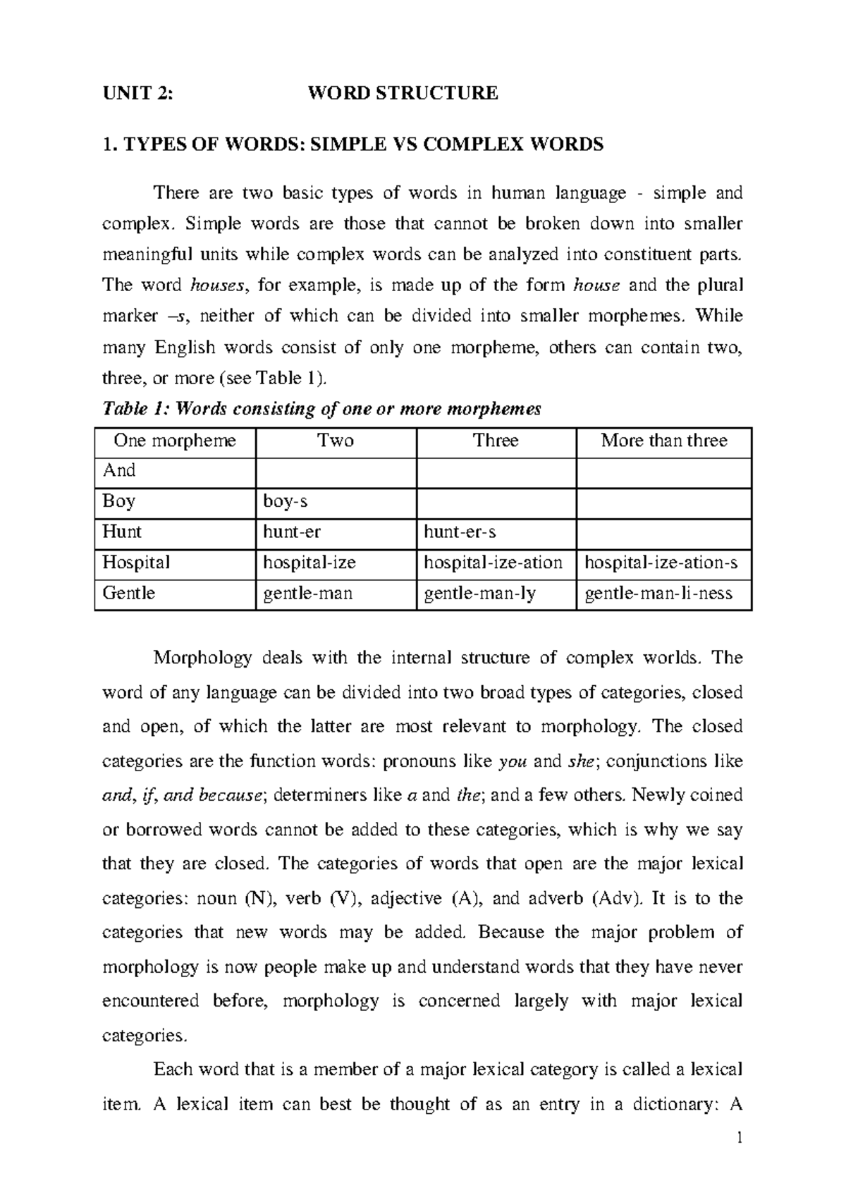 Advanced Grammar - Unit 2: Word Structure Analysis and Types - Studocu
