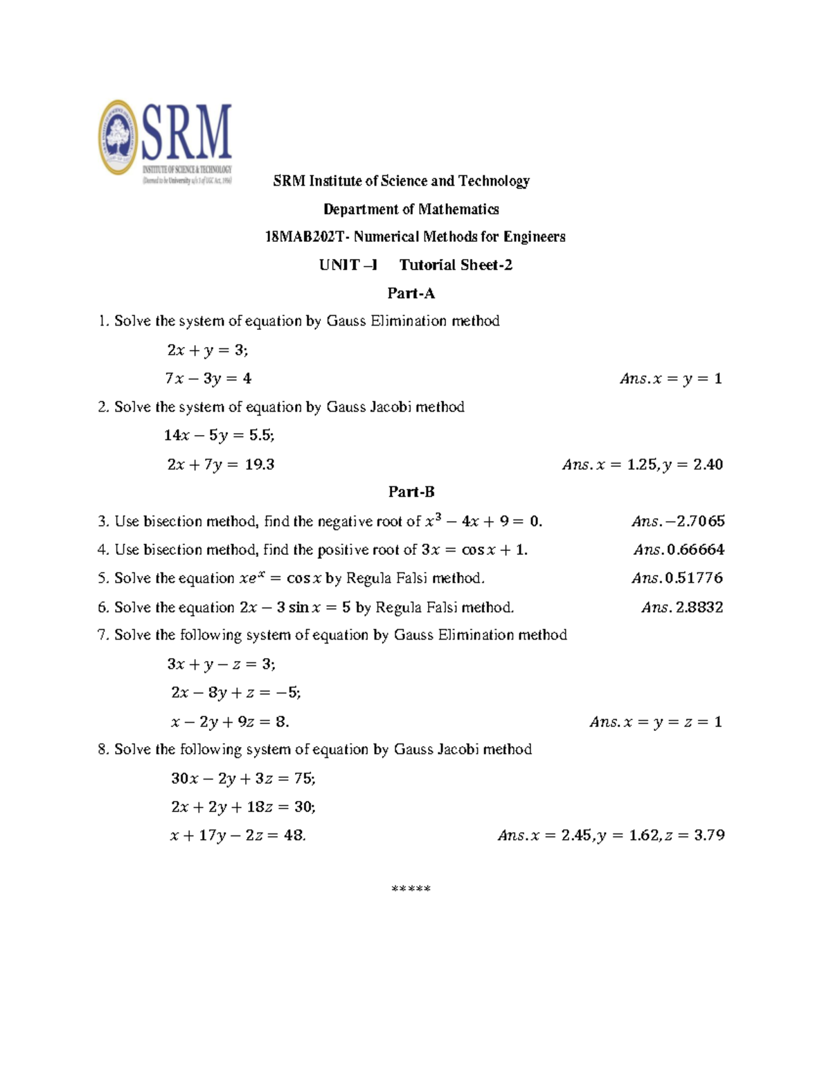 18MAB202T Unit-1 Tutorial-2 - SRM Institute of Science and Technology ...
