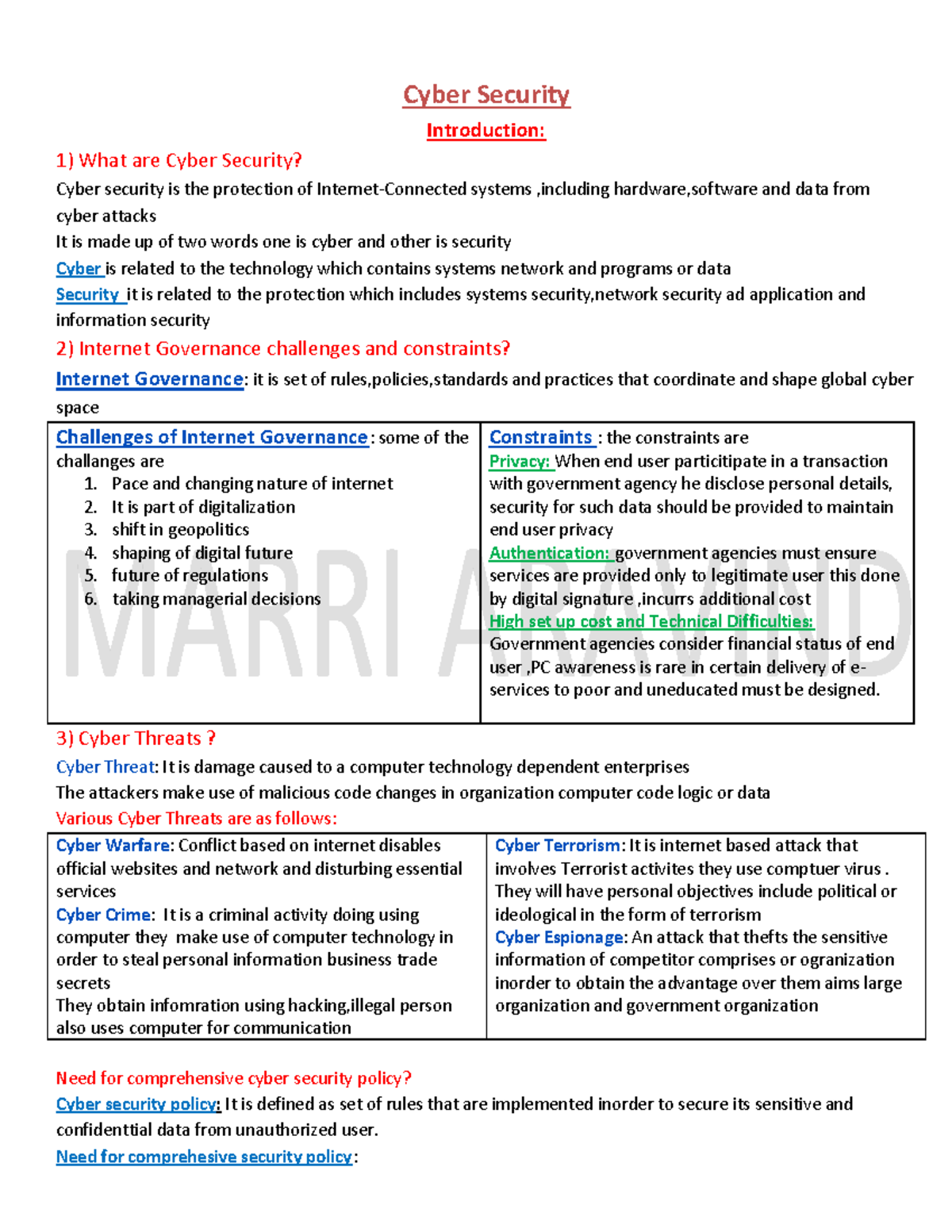 Cyber Security Notes UNIT-1,2,3 and 4 - Cyber Security Introduction: 1 ...