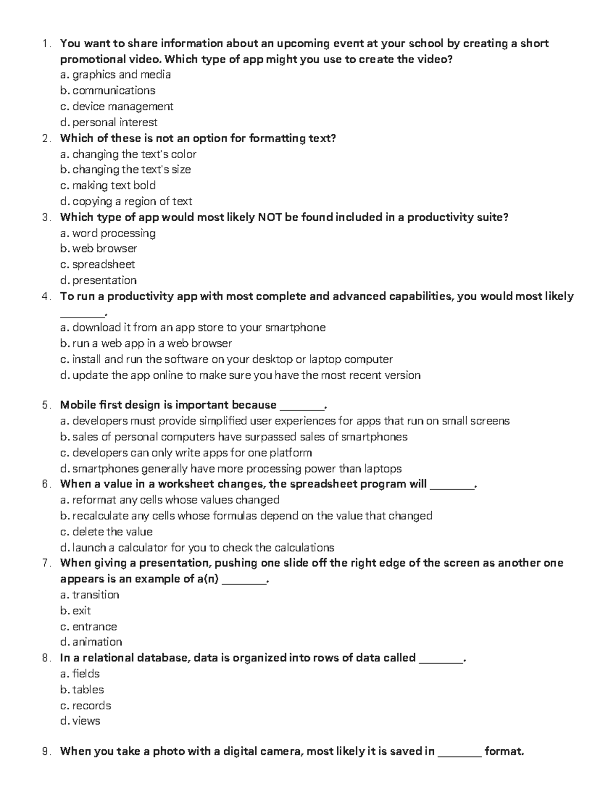 COMP Quest - Quiz on Digital Literacy and Technology Concepts - Studocu