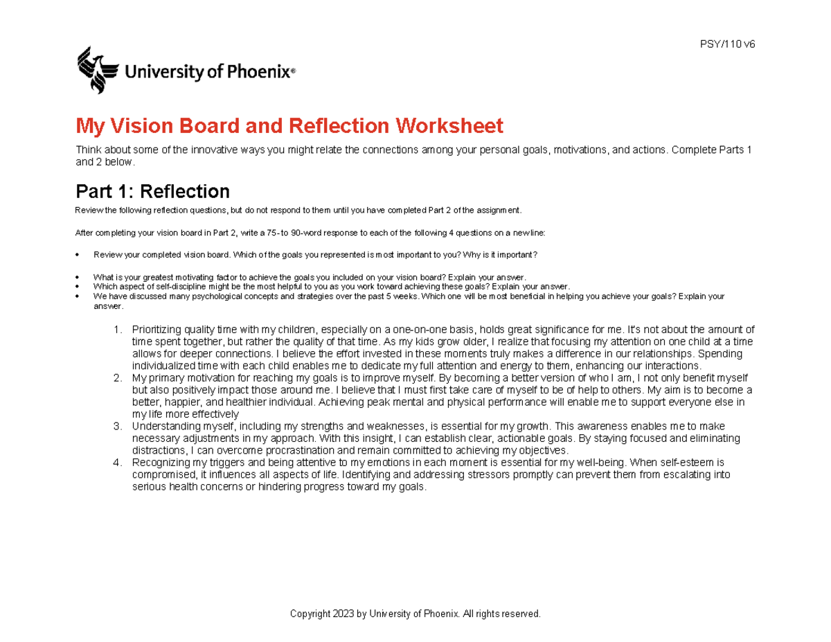 Wk 5 Summative Assessment- My Vision Board and Reflection Worksheet ...