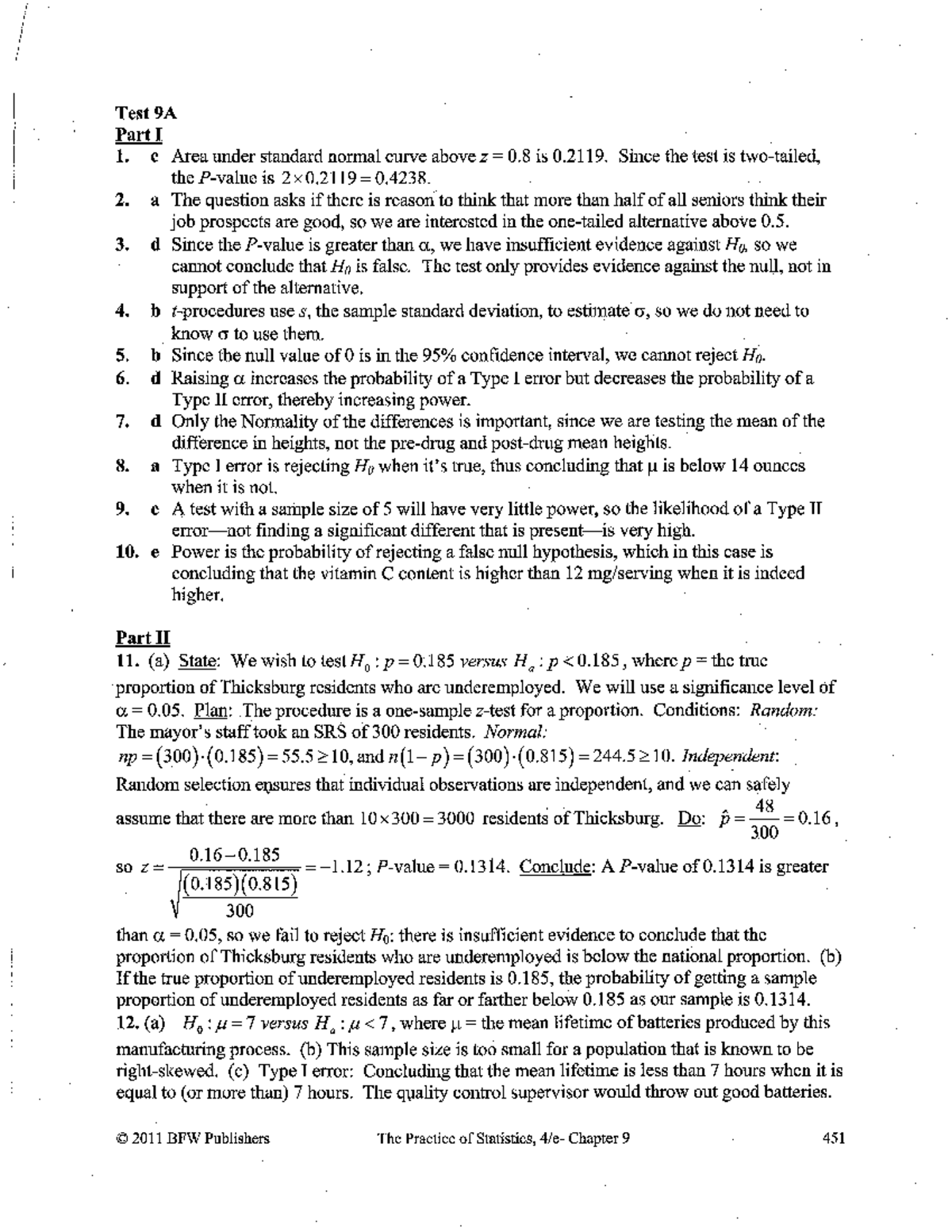 AP Stats Practice Test 9A and 9B Answers and Explanations - Studocu