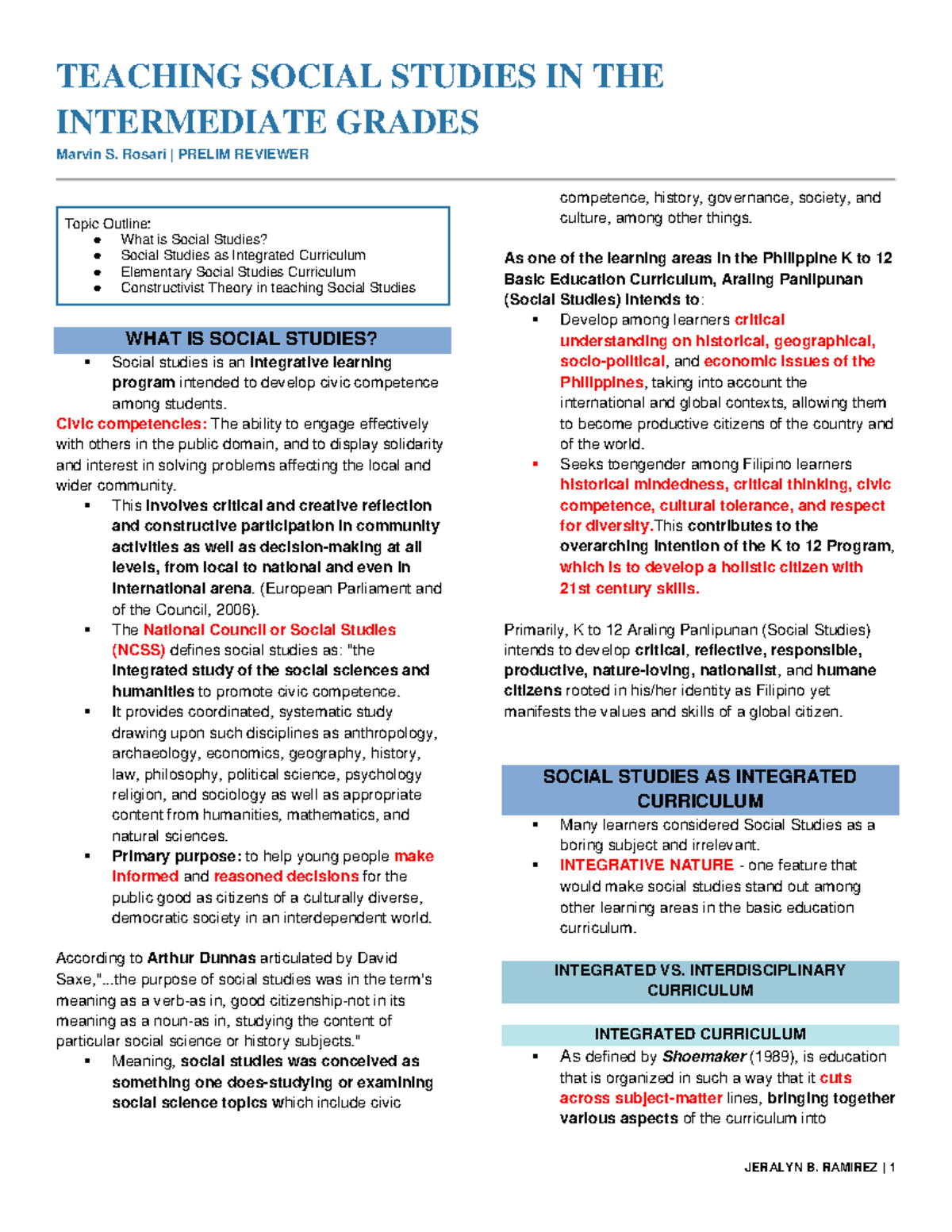 Social Studies Prelim Reviewer for Intermediate Grades - YAH - Studocu