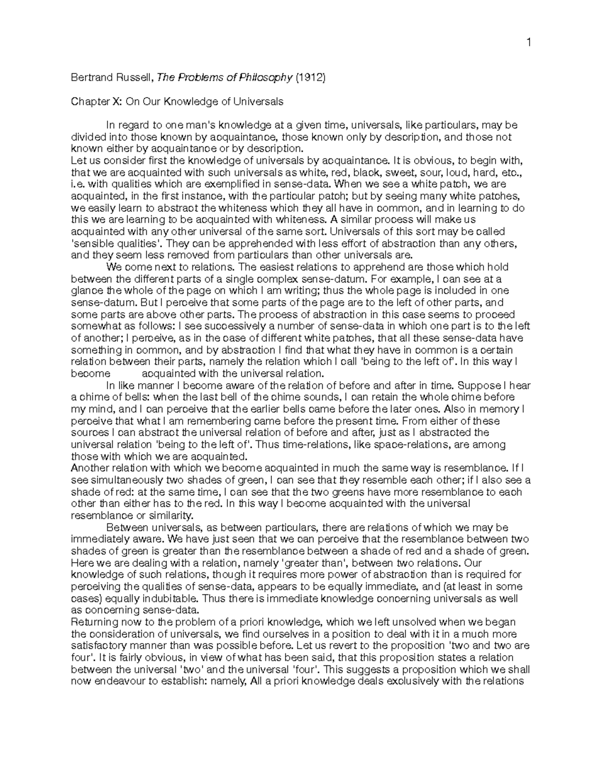 Russell - Problems of Philosophy (1912) Chapter X: Knowledge of ...