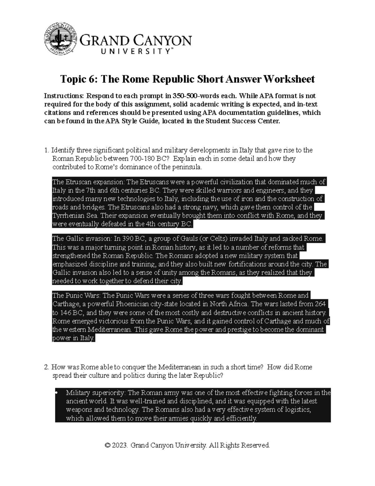 Rome Republic Worksheet: Key Political and Military Developments - Studocu