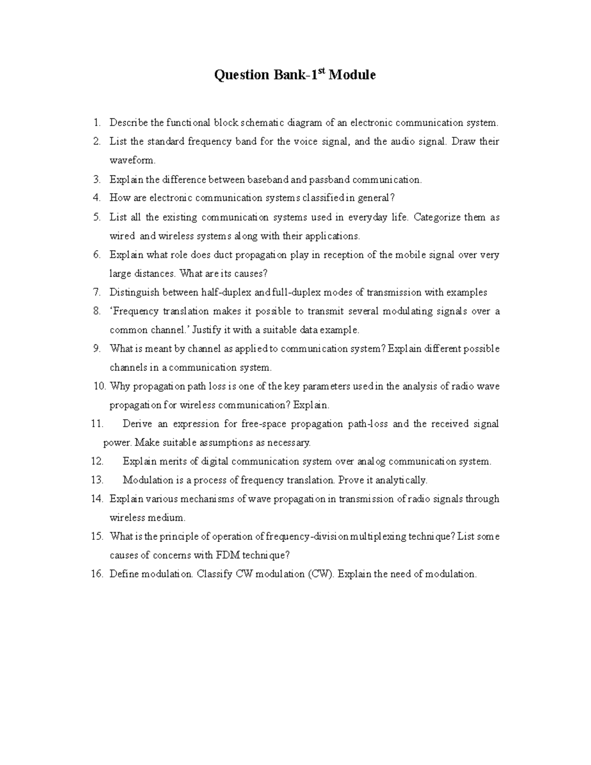 ECS-Question Bank: Module 1 - Electronic Communication Systems - Studocu