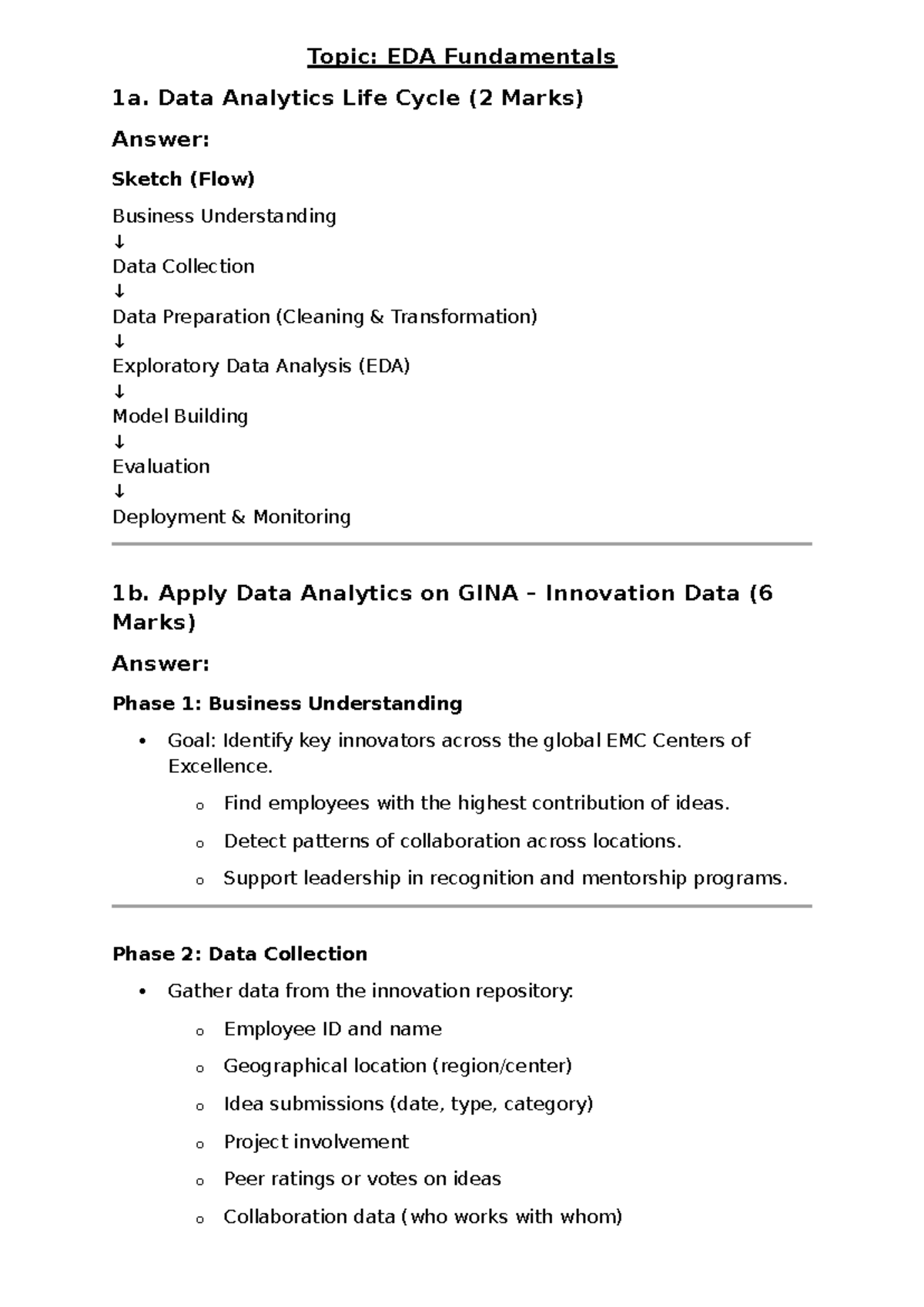 Unit II EDA Question Bank: Data Analytics Life Cycle & Techniques - Studocu