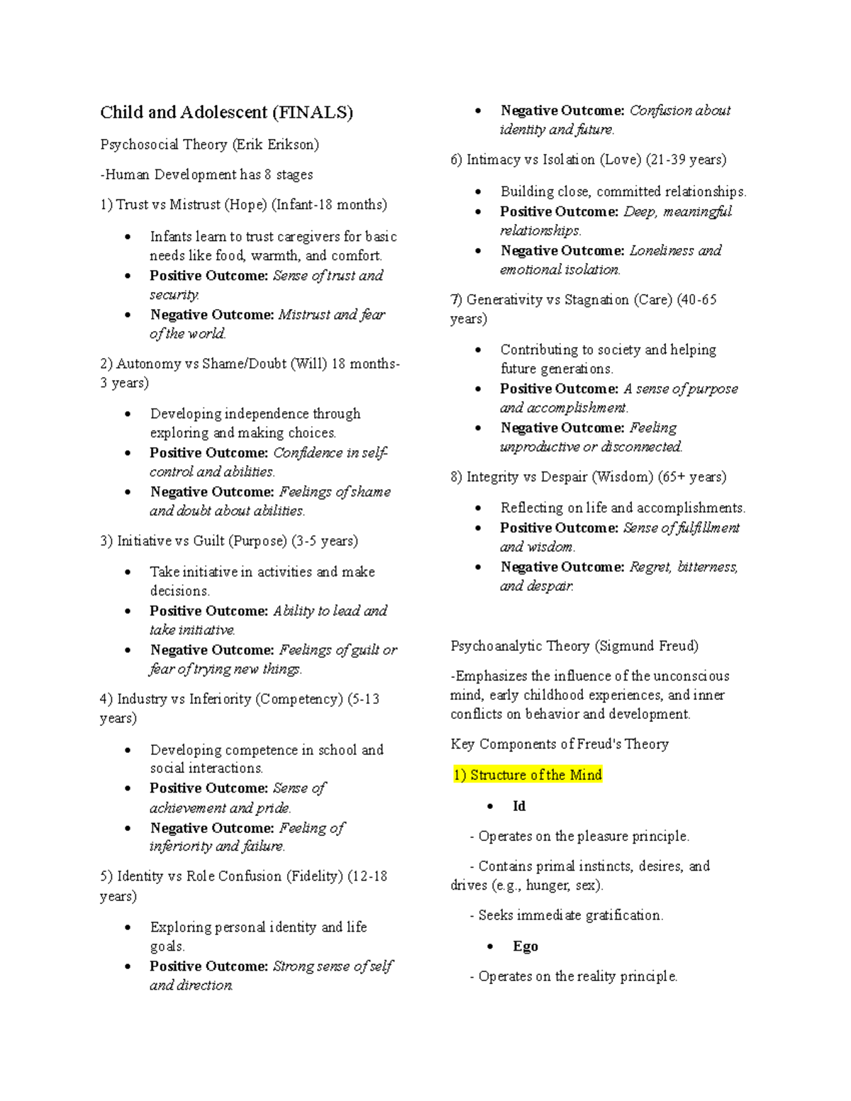 Child and Adolescent Development Theories (FINALS) Overview - Studocu