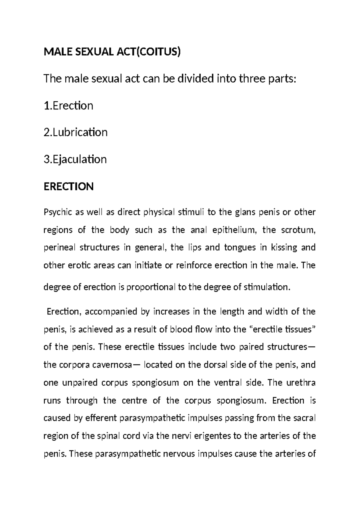 MALE SEXUAL ACT: Erection, Emission, and Ejaculation Overview - Studocu