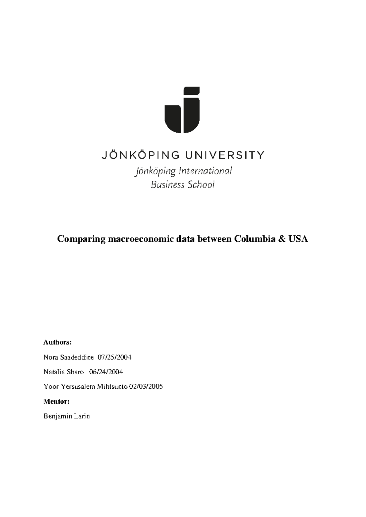 Comparative Analysis of Macroeconomic Data: Colombia vs. USA (Macro 3 ...